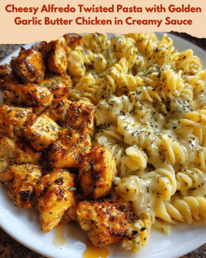 Cheesy Alfredo Twisted Pasta with Golden Garlic Butter Chicken in ...